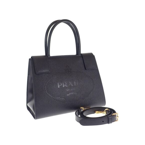 Prada | Bags | Pre Loved Prada Embossed Logo Two Way Bag In Black ...